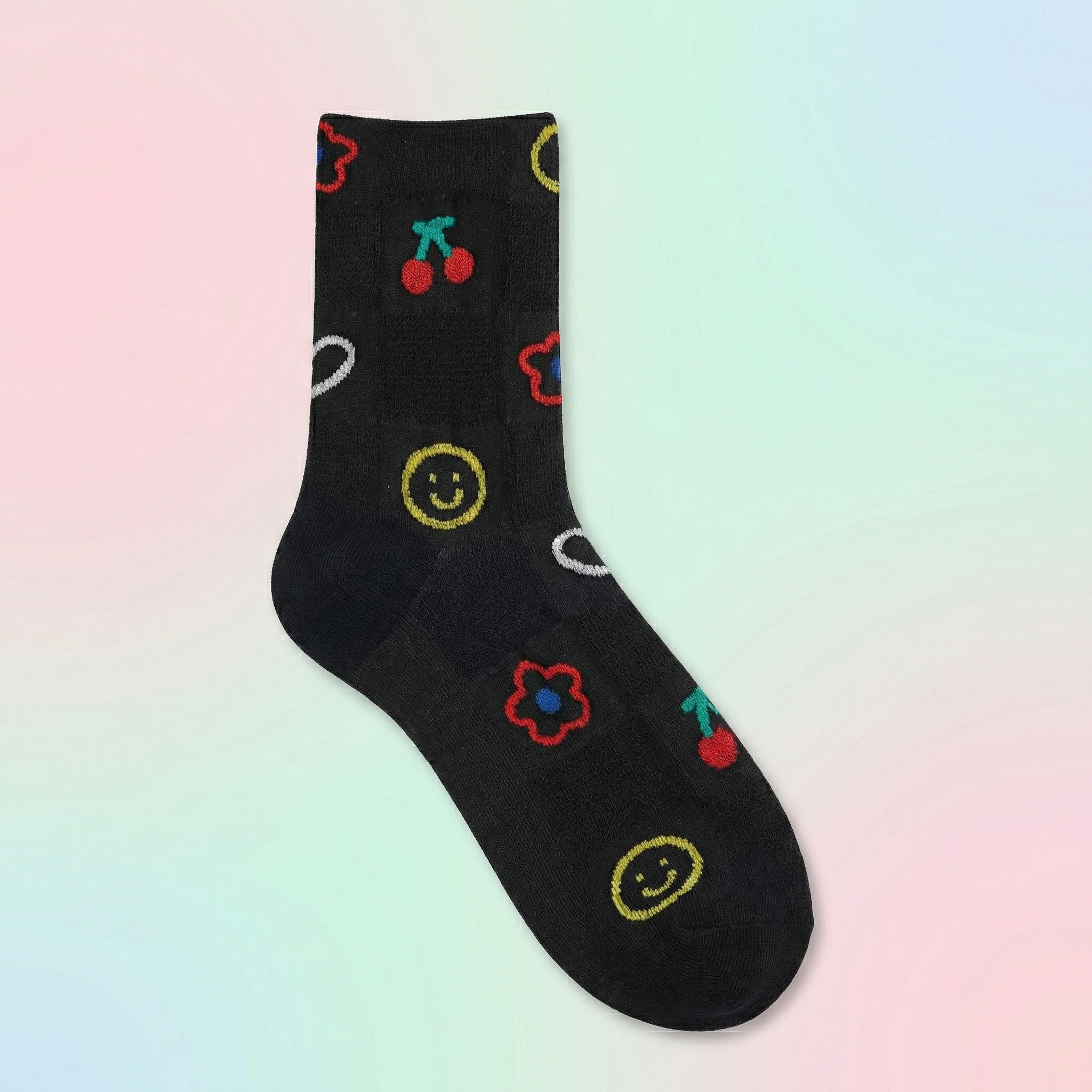 2000s Symbols Pattern Women's Crew Socks in Black [Size 5-10] – The ...