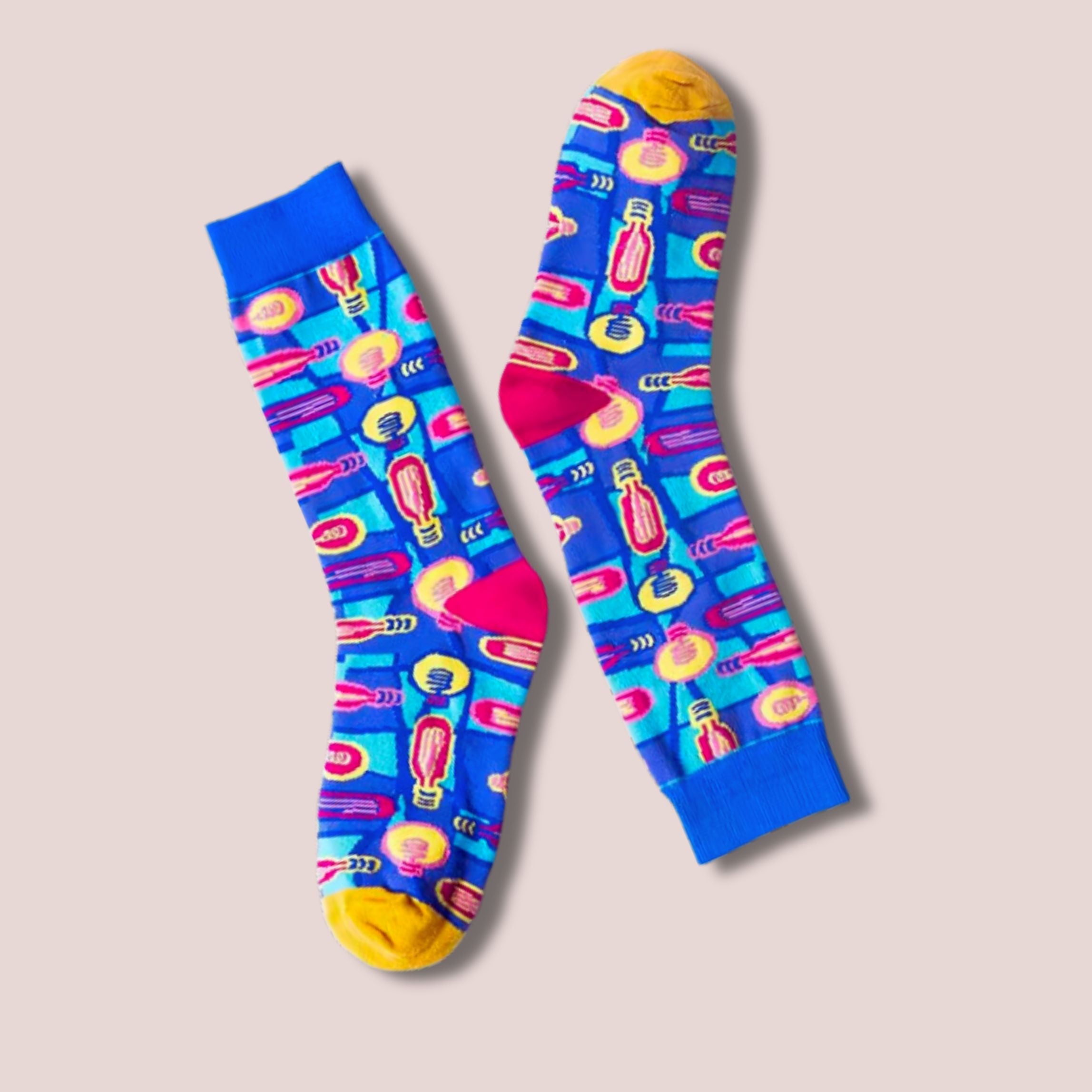Bright Idea! Light Bulb Colorful Cotton Socks | Blue Women‘s Crew Sock ...