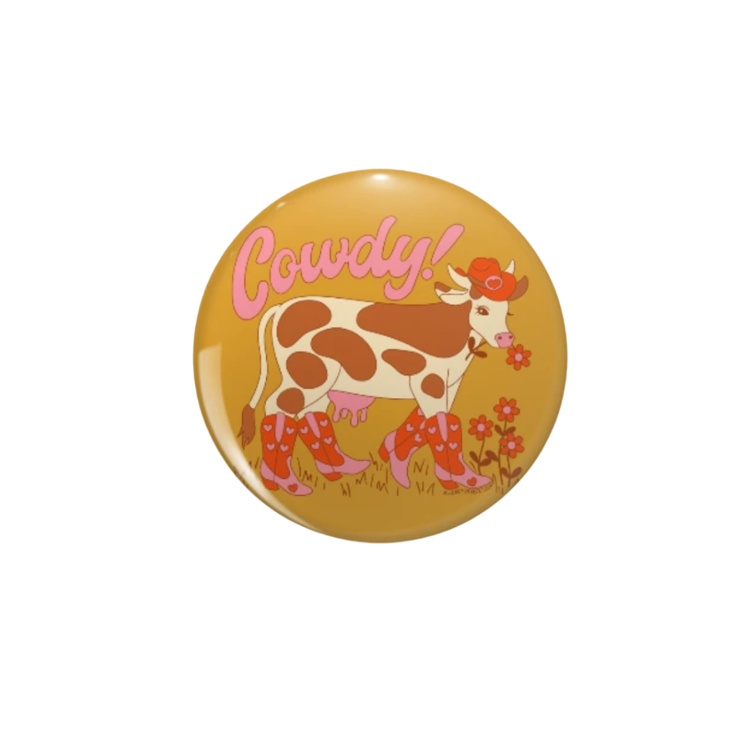 Cowdy Cow in Cowgirl Hat and Boots Pin Back Button – The Bullish Store