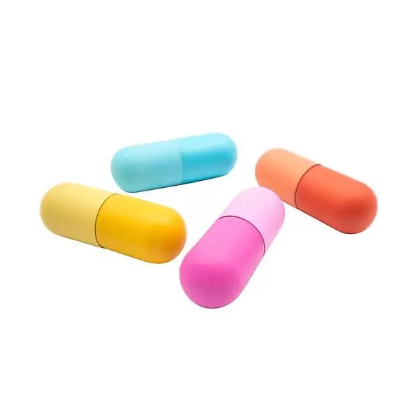 Pill-Shaped Pill Box in Pastel | Aluminum Tin 3/4" Diam. x 2-1/2" Tall ...