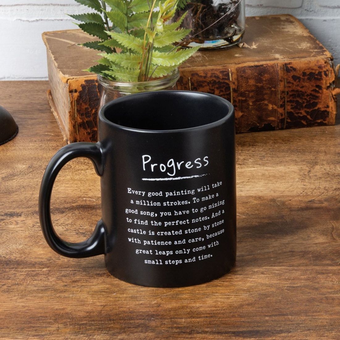 Progress Mug in Matte Black | Double-sided Stoneware Coffee Tea Cup ...