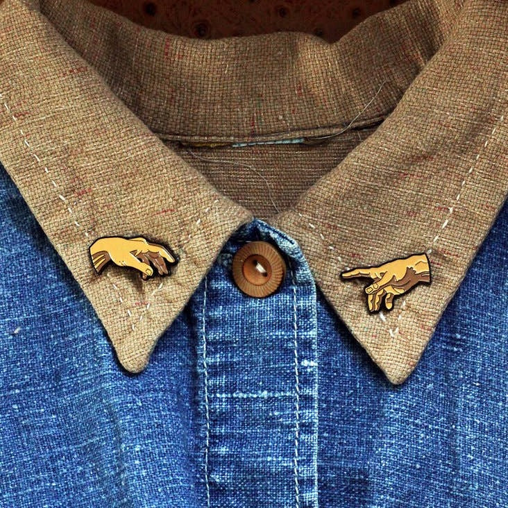 Set of 2 The Creation of Adam Enamel Pins | Hand Shaped Soft Lapel Pin ...