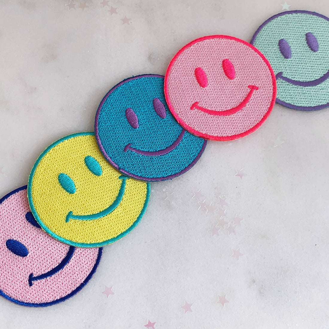 Smiley Face Patch in Pink-Neon Pink, Mint, Yellow – The Bullish Store