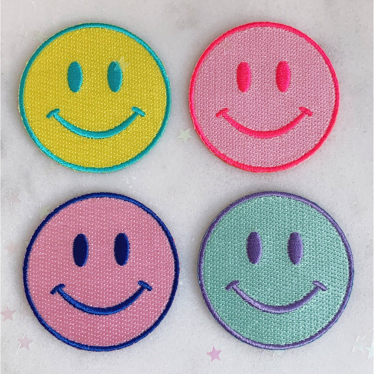 Smiley Face Patch in Pink-Neon Pink, Mint, Yellow – The Bullish Store