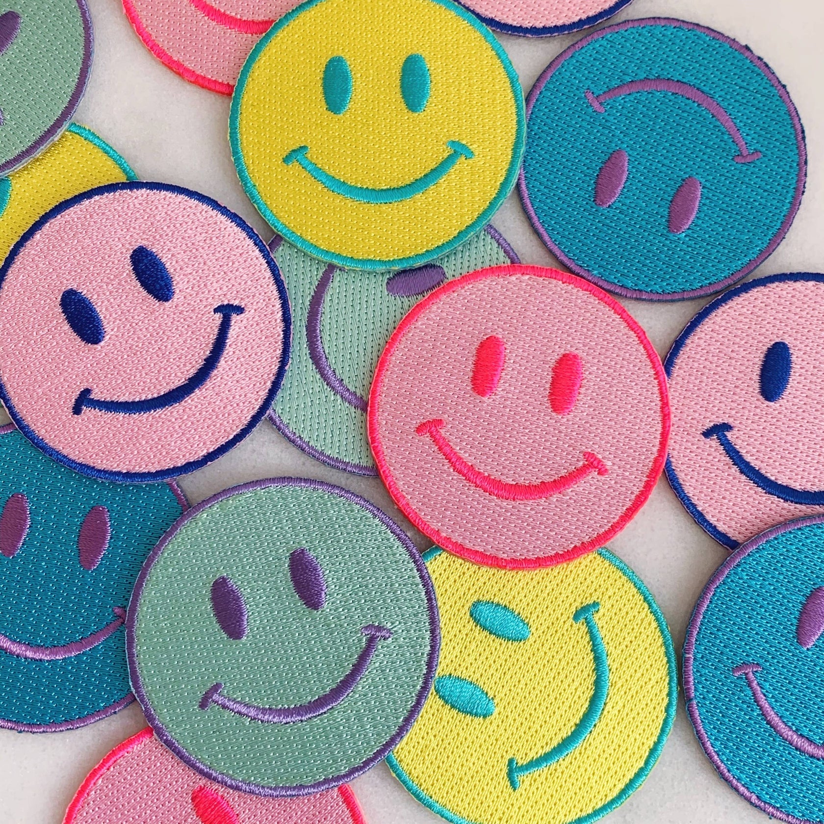 Smiley Face Patch in Pink-Neon Pink, Mint, Yellow – The Bullish Store