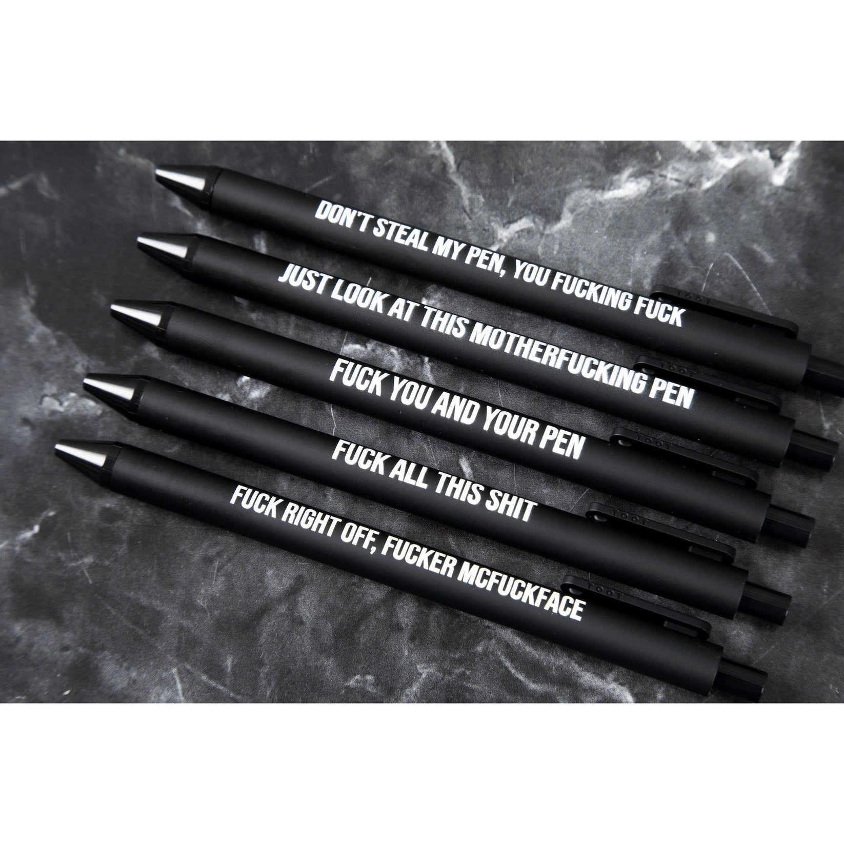 Sweary Fuck Pens Cussing Pen Gift Set - 5 Black Gel Pens Rife with Pro ...