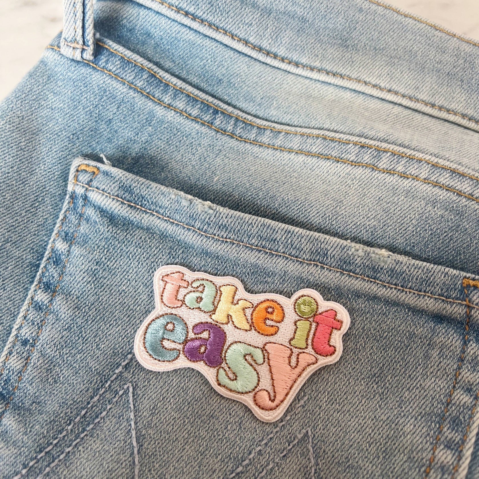 Take it Easy Patch | Colorful Embroidered Inspirational Quote Applique ...