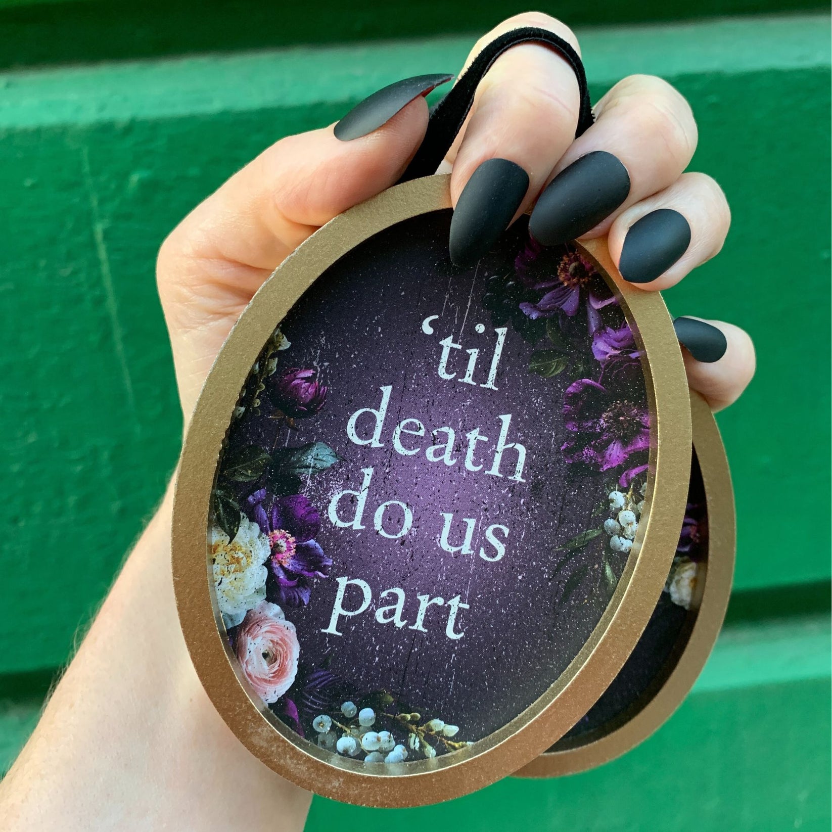 'Til Death Do Us Part Skull Ornament Set | 3 Piece Oval Framed Wooden ...